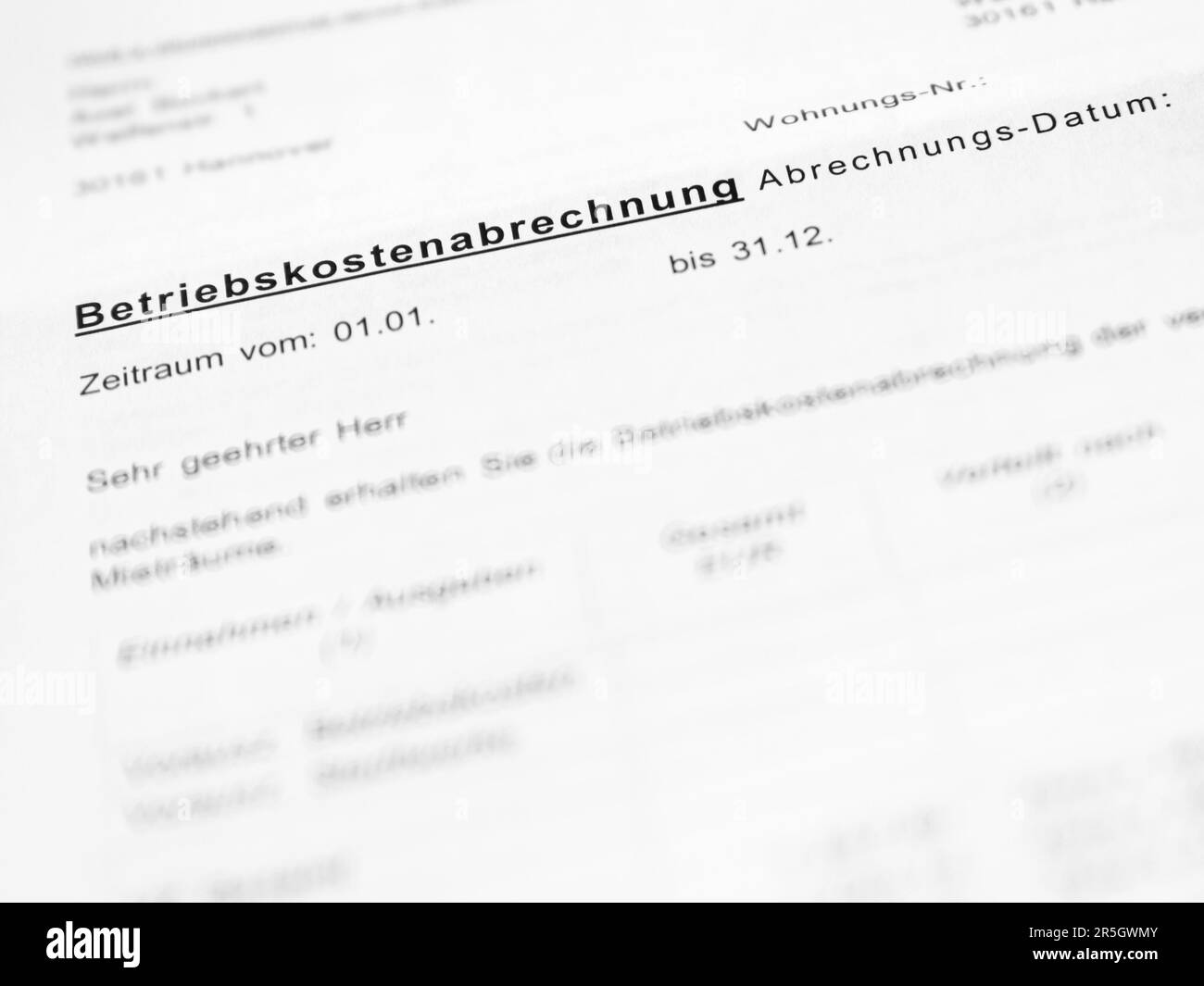 Statement of operating costs Stock Photo - Alamy