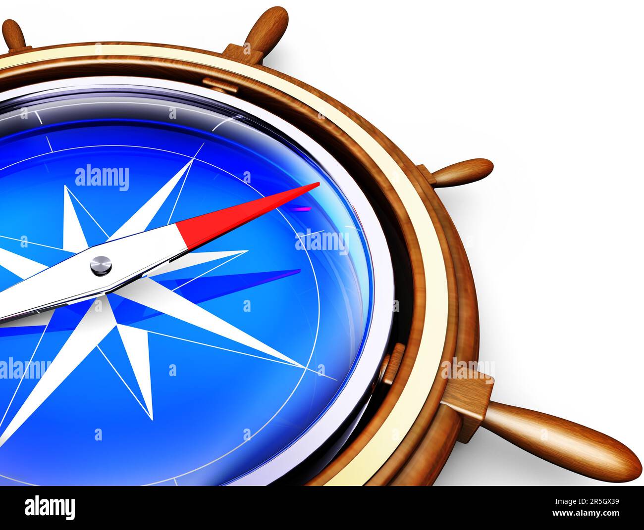 high resolution 3D rendering of a steering wheel with a compass Stock ...