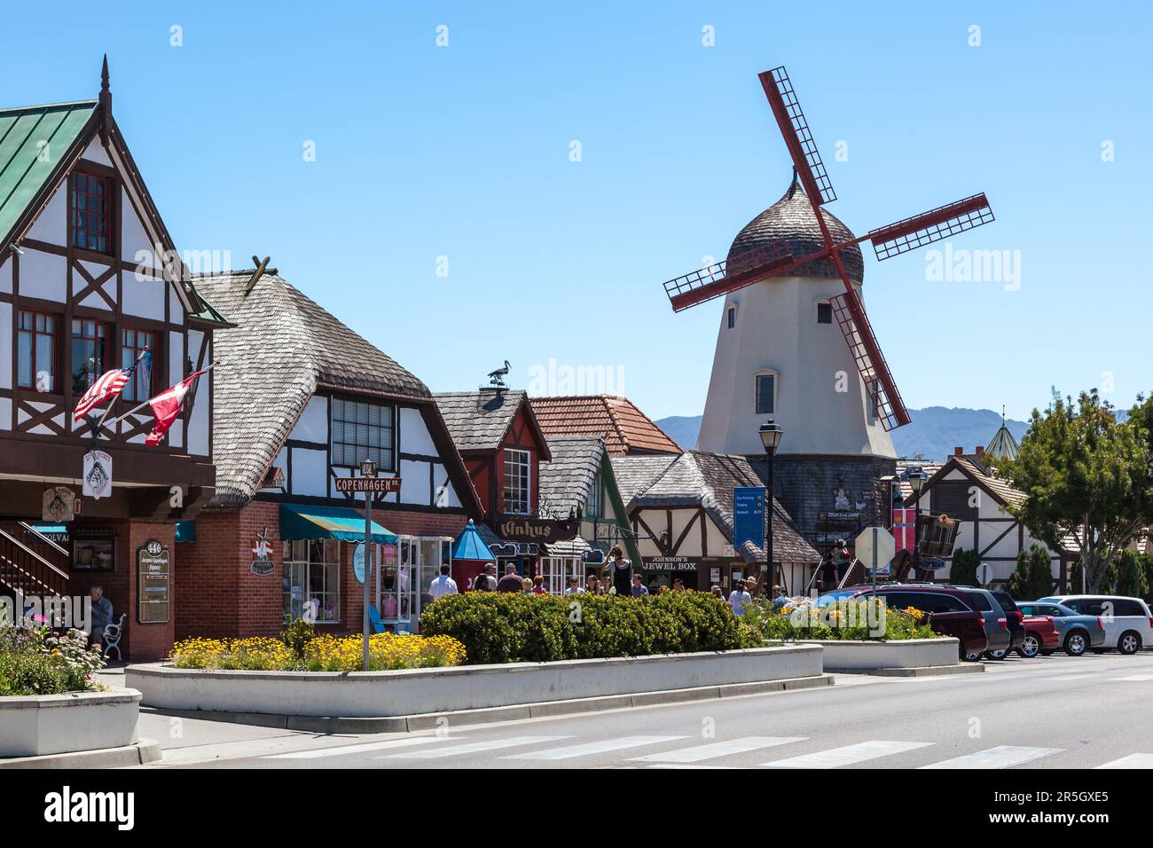 SOLVANG, CALIFORNIA/USA - AUGUST 9 : Main street in Solvang California ...