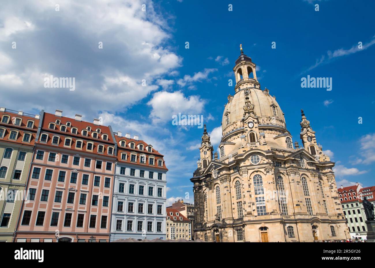 The Church of Our Lady in Dresden with restored old buildings Stock ...