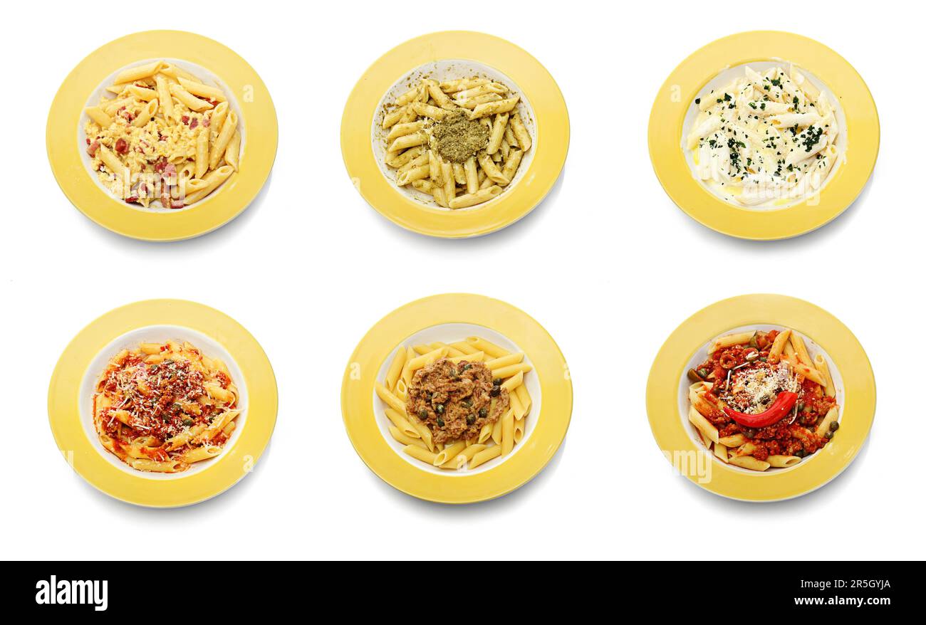 Set of fresh pasta meal isolated on white background Stock Photo - Alamy