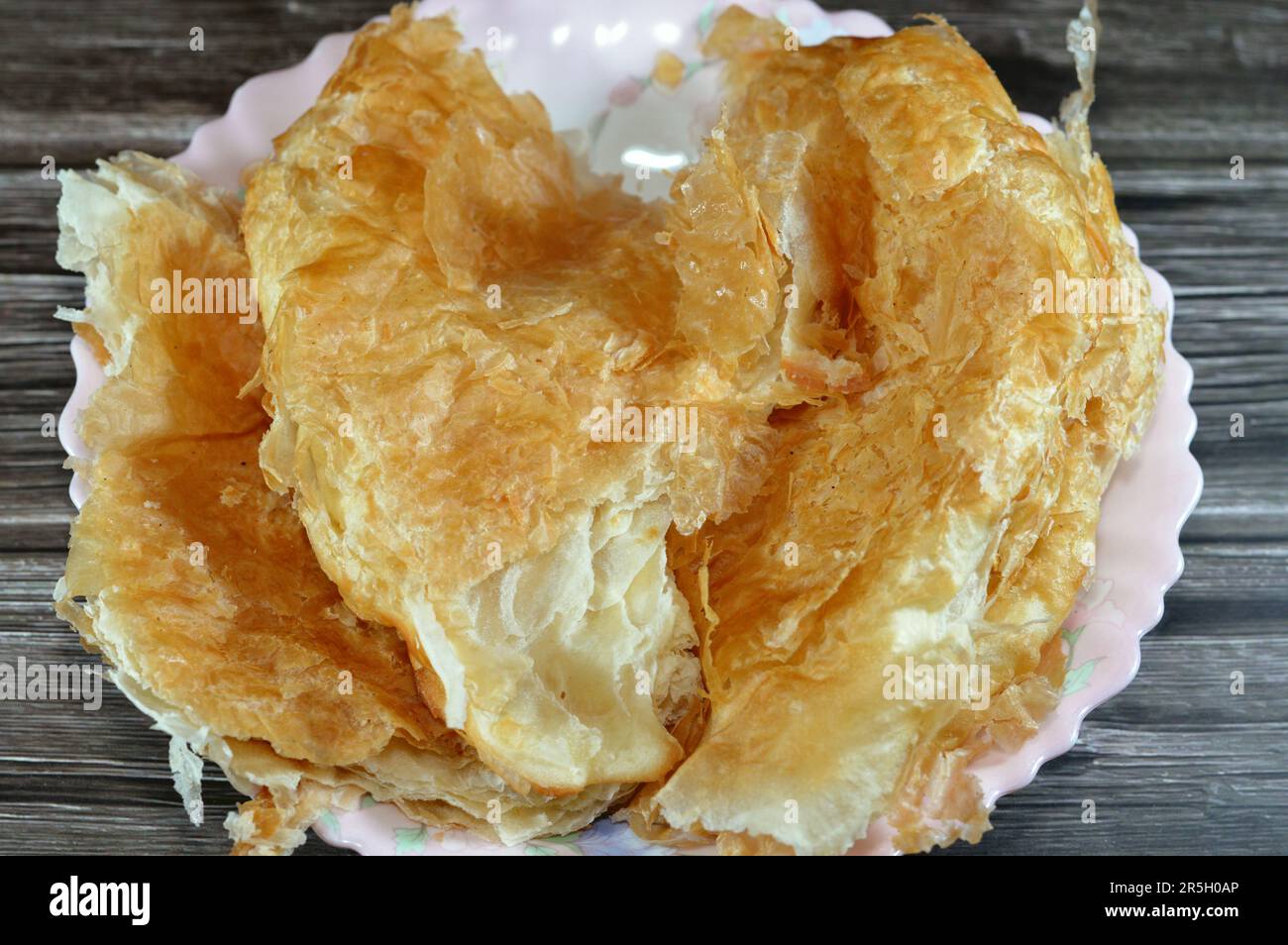 Egyptian Feteer meshaltet, layers upon layers of pastry dough with ...