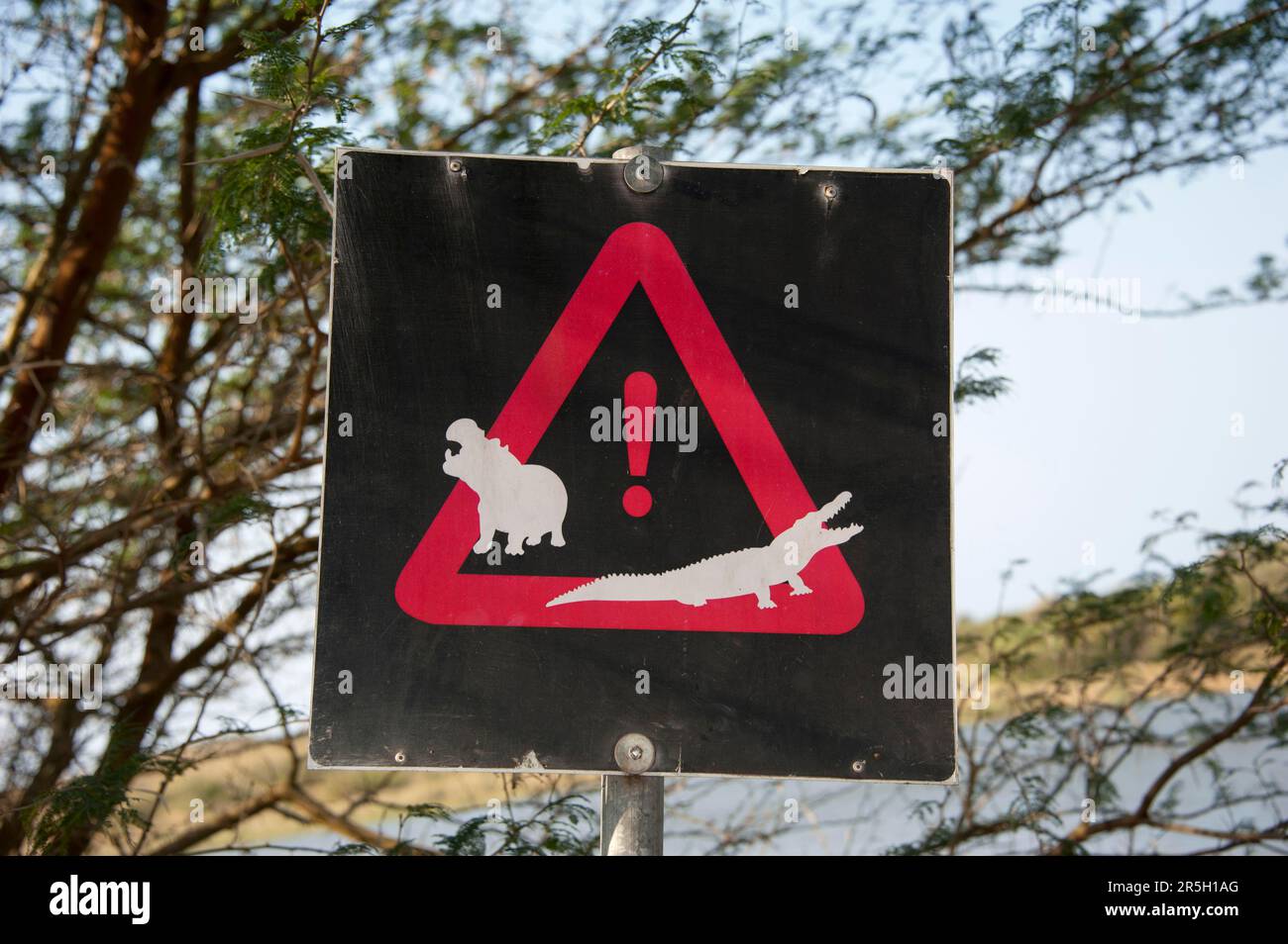 Warning sign, Caution hippos and crocodiles, iSimangaliso Wetland Park ...