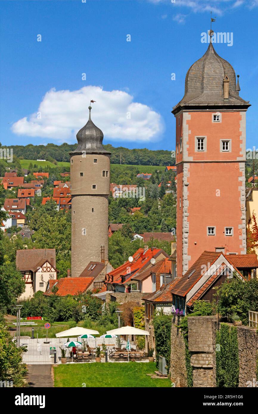 Pigeon tower and bell gate, city wall, Ochsenfurt, Bavaria, watchtower ...