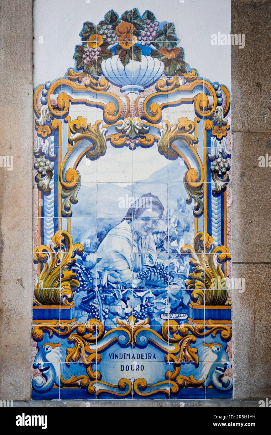 Painted tiles, Pinhao train station, Tras-Os-Montes, Portugal, azulejos ...