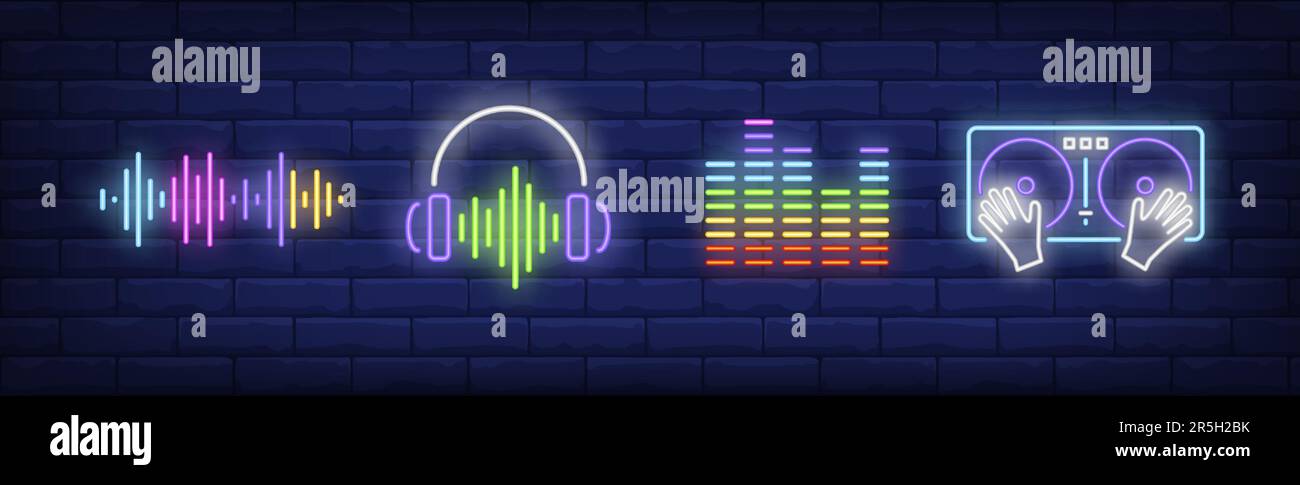 Sound technology neon sign set Stock Vector Image & Art - Alamy