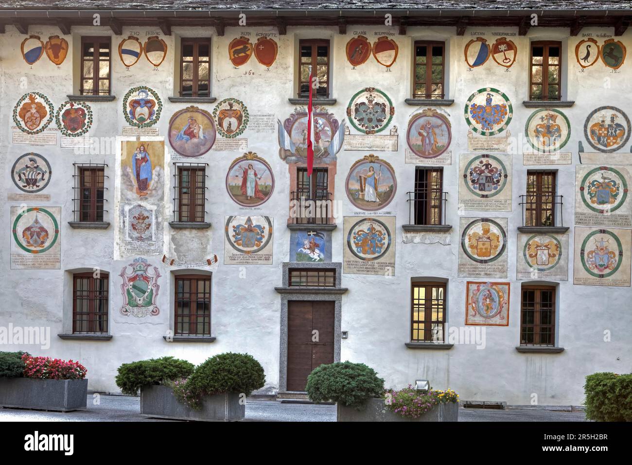 Municipal hall, Cevio, Ticino, coat of arms, mural, Ticino, Switzerland ...