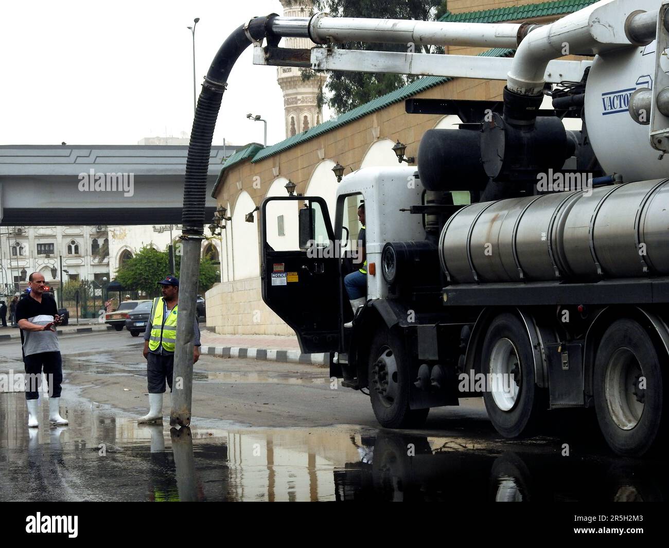 Cairo, Egypt, June 1 2023: A large drainage pump vehicle that drains ...
