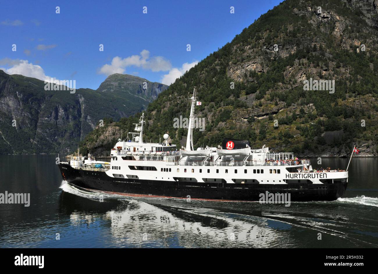 Ship Hurtigruten, Mailboat, Geirangerfjord, Geiranger, Norway Stock ...
