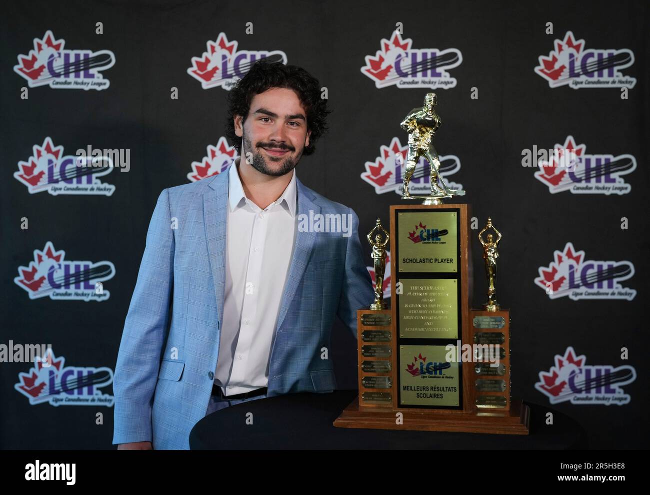Owen Sound Attack left winger Colby Barlow poses with the trophy after ...