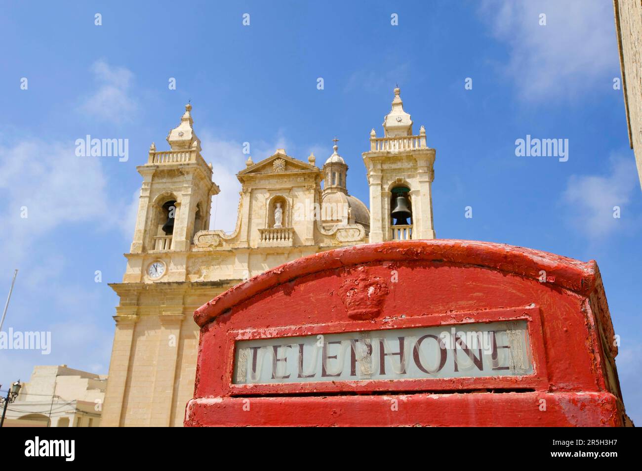 Telephone box and cathedral in Zebbug, Gozo, Malta Stock Photo - Alamy