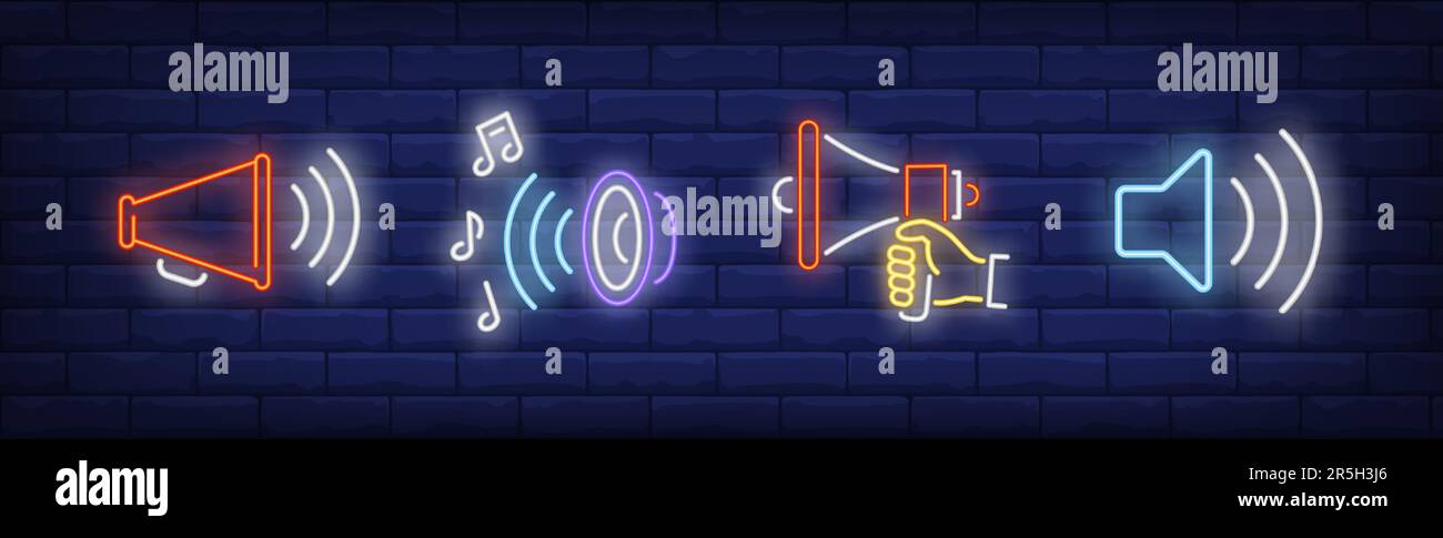 Sound amplifier neon sign set Stock Vector Image & Art - Alamy