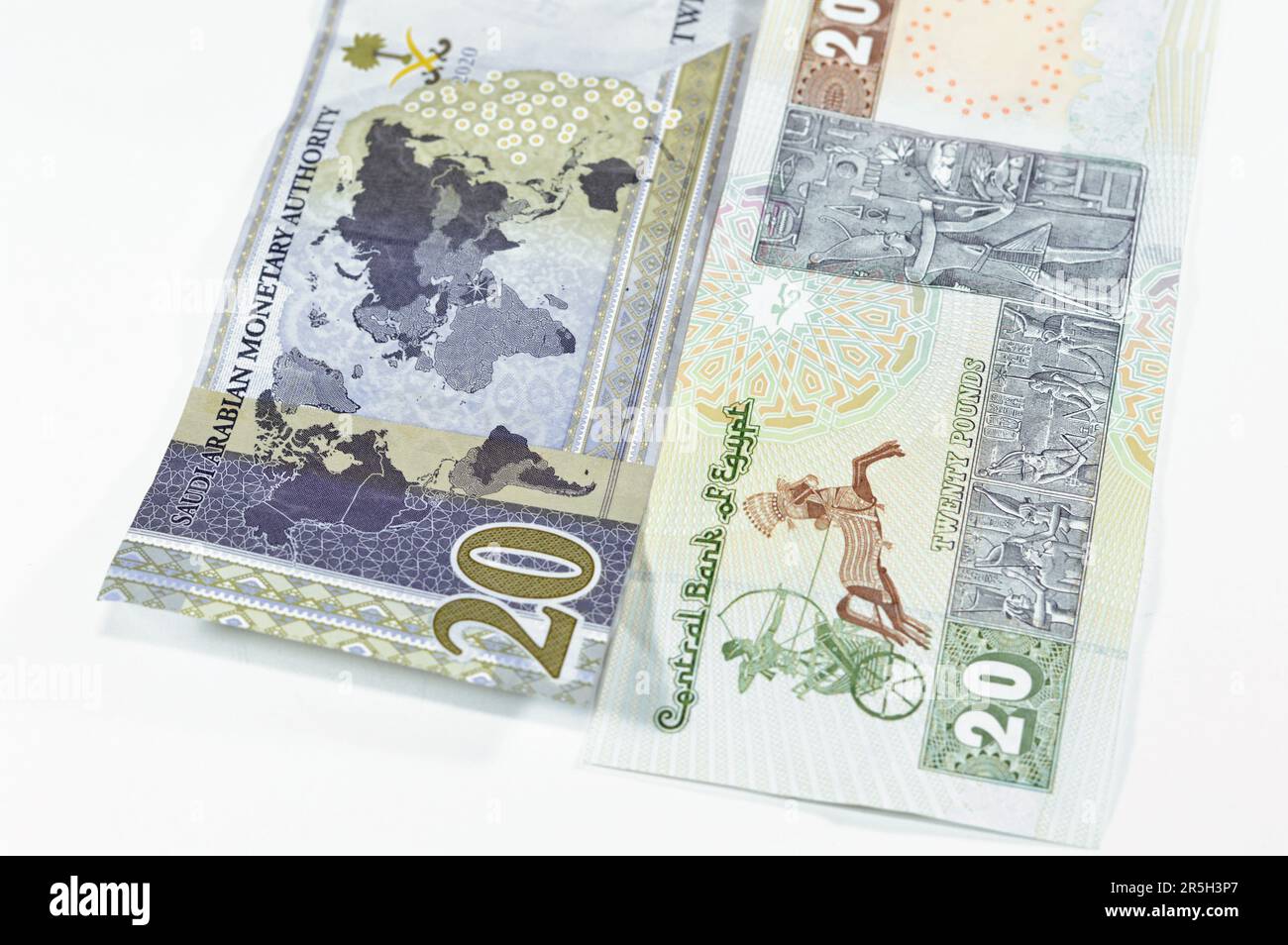Saudi Arabia 20 SAR twenty riyals banknote with 20 LE twenty Egyptian ...