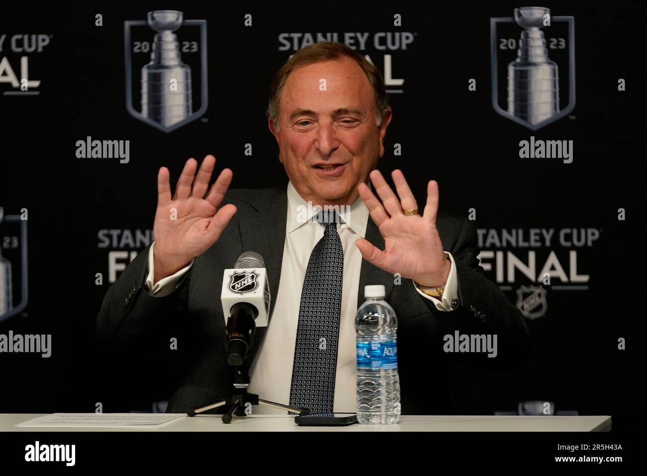 NHL commissioner Gary Bettman speaks prior to Game 1 of the NHL hockey ...