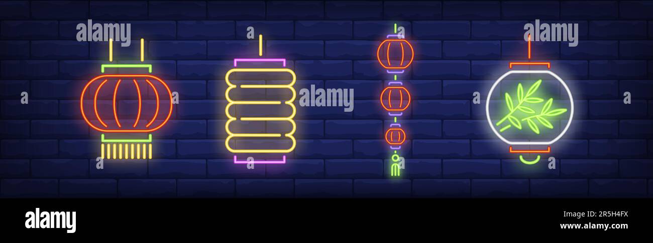 Chinese lanterns neon sign set Stock Vector Image & Art - Alamy