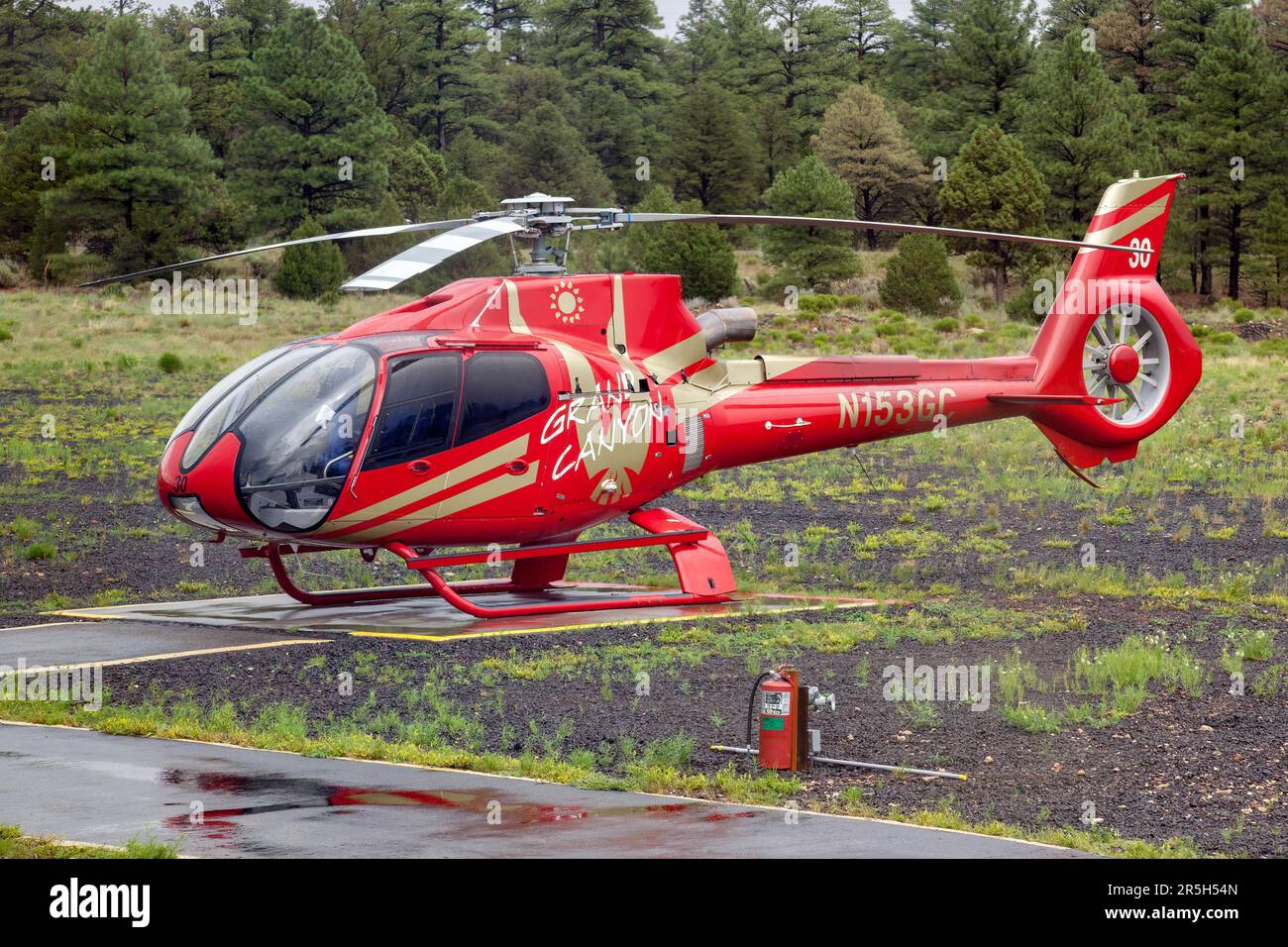 GRAND CANYON, ARIZONA, USA - JULY 30 : Helicopter grounded due to rain ...