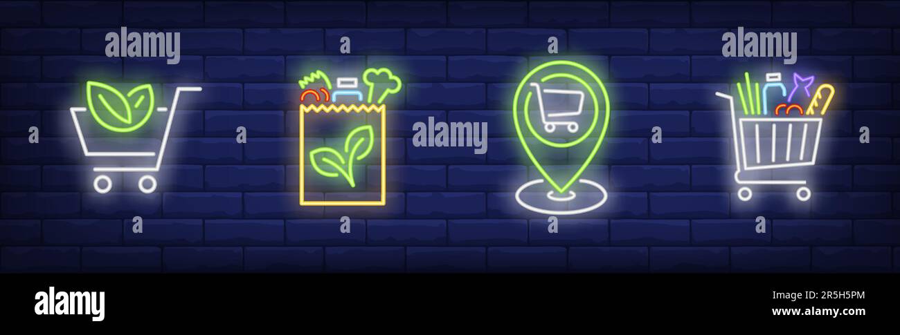 Buying fresh food neon sign set Stock Vector Image & Art - Alamy