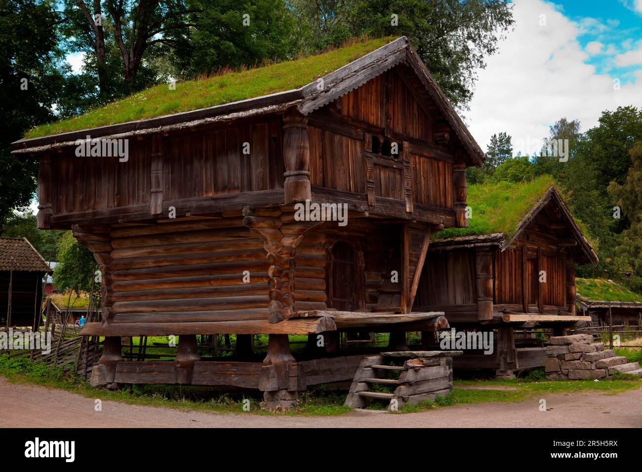 Farmhouse, Bygdoy, Oslo, green roof, wooden house, log house, Norway ...