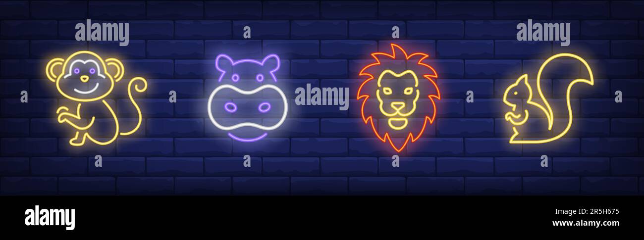 Wild animals neon sign set Stock Vector Image & Art - Alamy