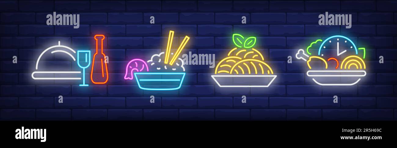 Restaurant meals neon sign set Stock Vector Image & Art - Alamy