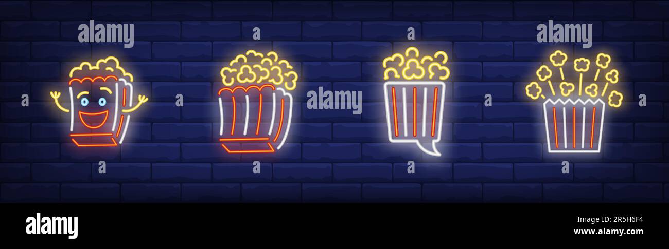 Popcorn bucket neon sign set Stock Vector Image & Art - Alamy