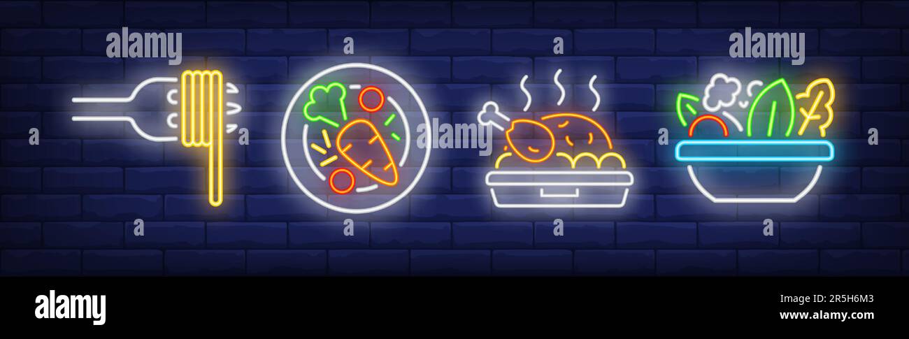 Restaurant food neon sign set Stock Vector Image & Art - Alamy