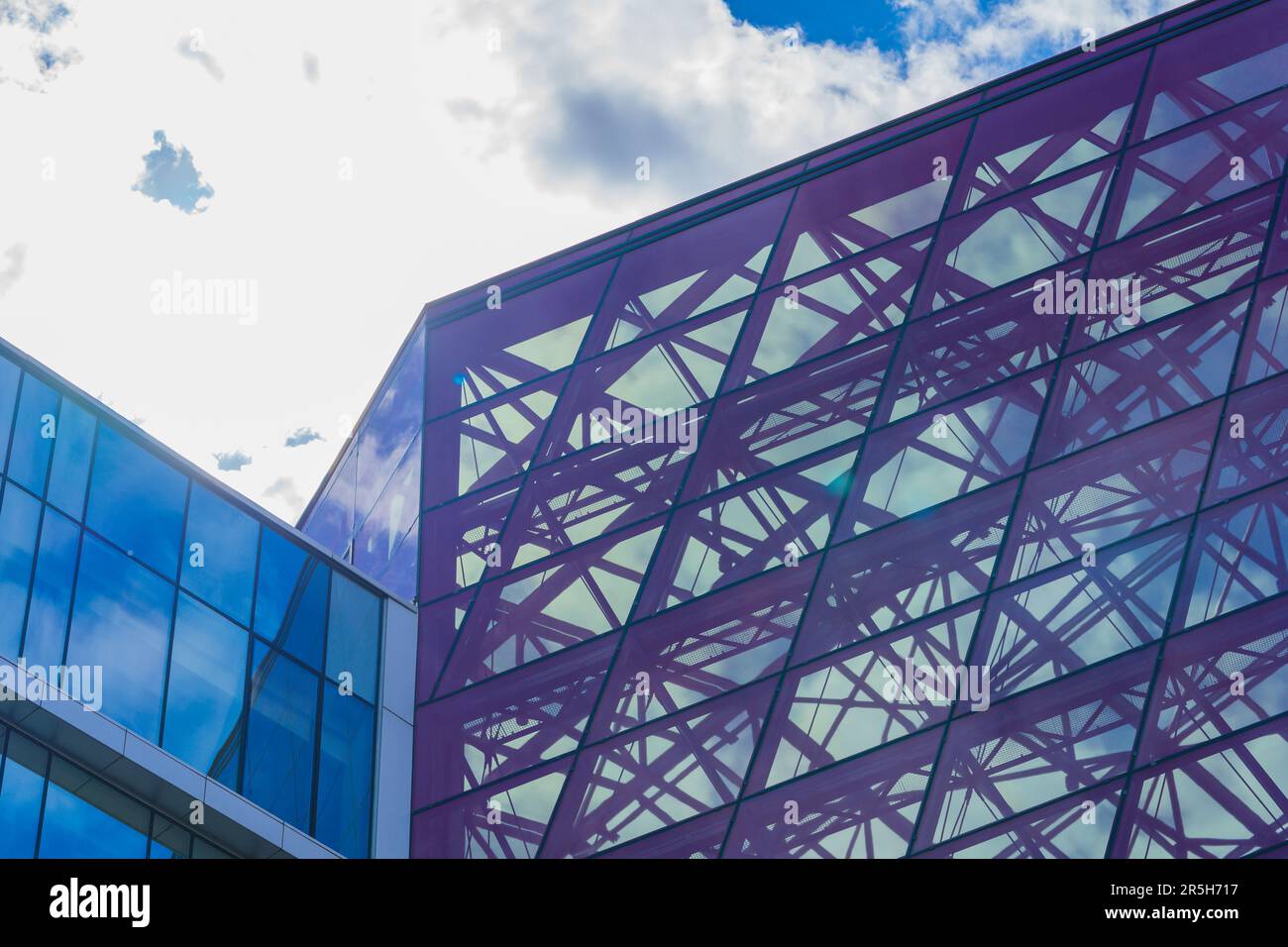 Stylish Glass Facade of Blue and Violet Tinted Semi-Transparent Glass ...