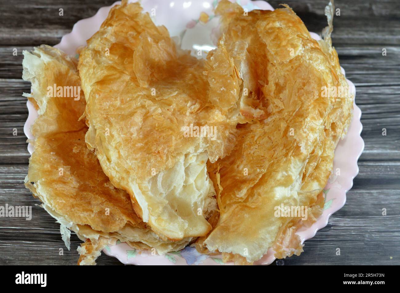 Egyptian Feteer meshaltet, layers upon layers of pastry dough with ...