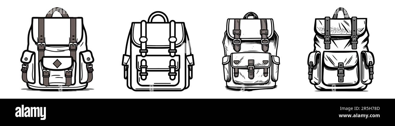 Set of Backpack bag flat sketch fashion illustration drawing template ...