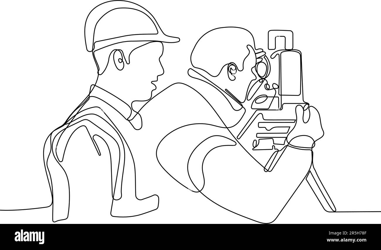 Close up of Caucasian worker with helmet on head using tablet for work ...