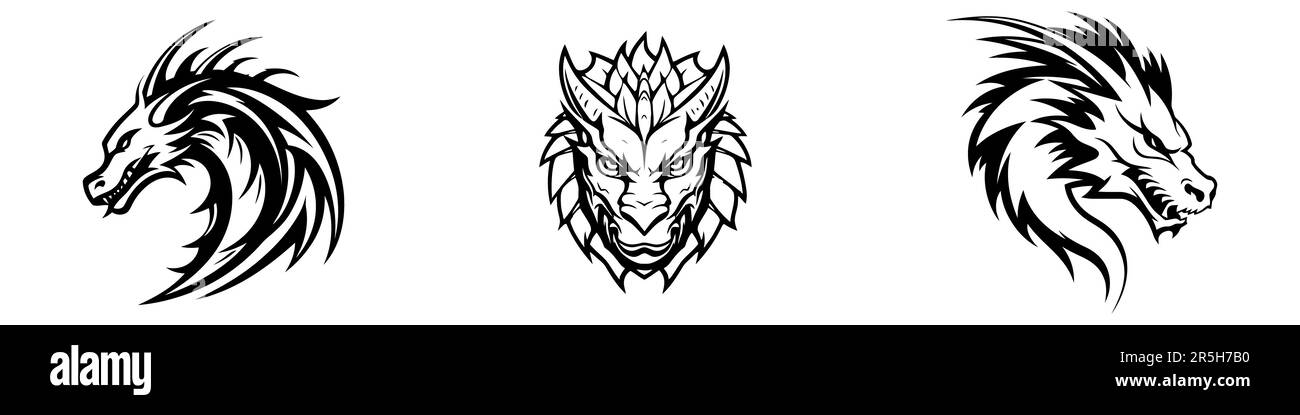 Dragon emblem logo set. Dragon head, circle vector icon collection ...