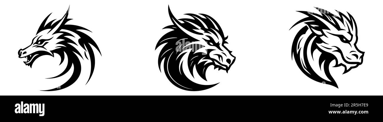 Dragon emblem logo set. Dragon head, circle vector icon collection ...