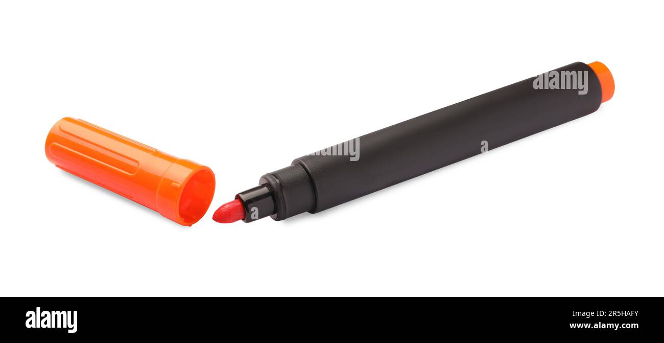 Bright orange marker isolated on white. School stationery Stock Photo ...