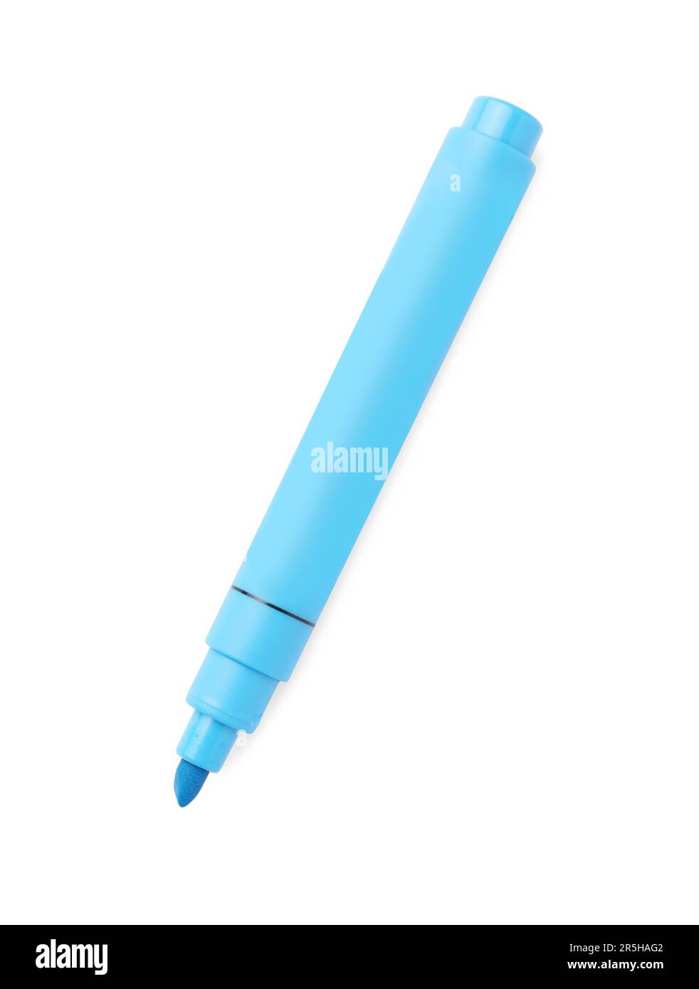 Bright light blue marker isolated on white, top view. School stationery ...