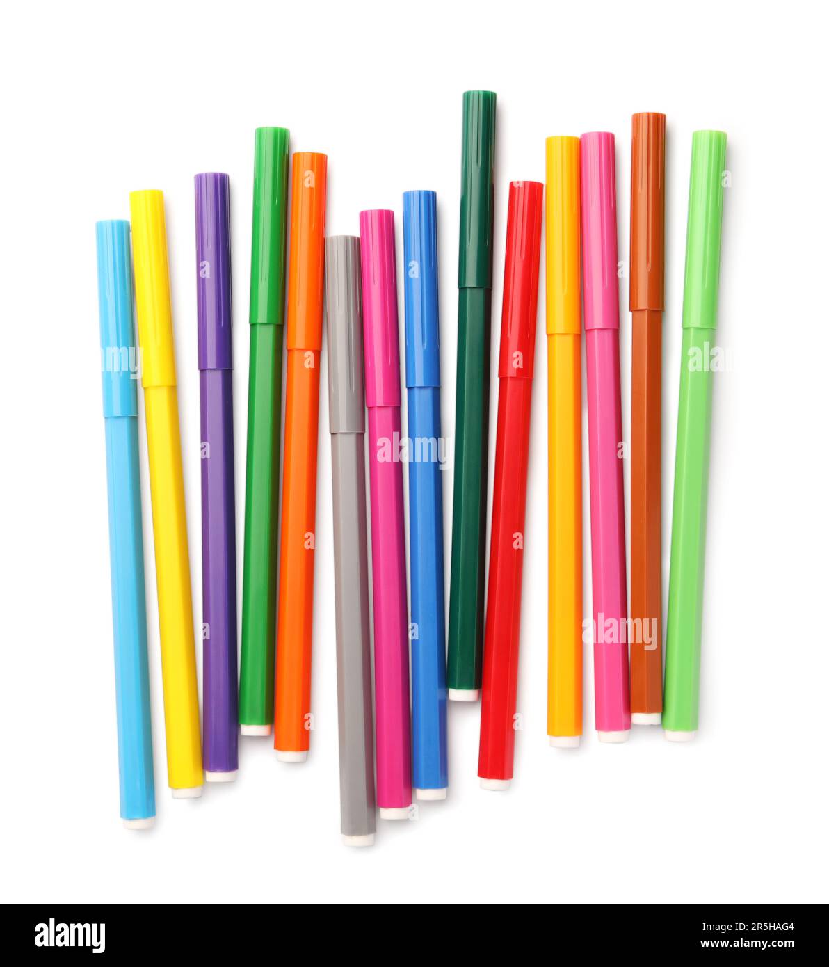 Many bright markers isolated on white, top view Stock Photo - Alamy