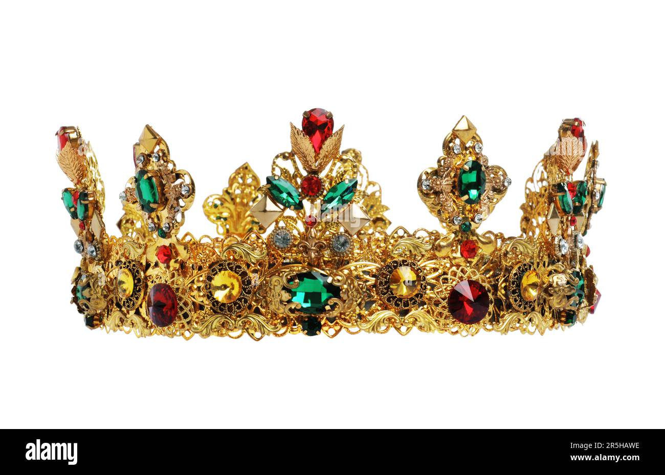 Beautiful gold crown with gems isolated on white Stock Photo - Alamy