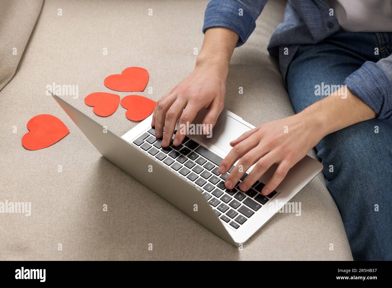Valentine's day celebration in long distance relationship. Man chatting ...