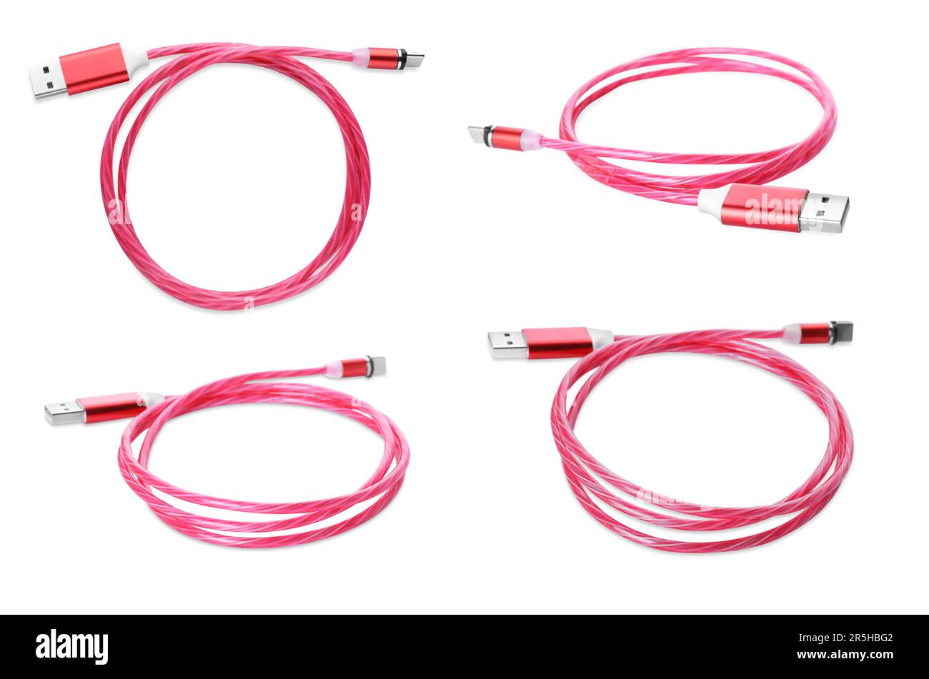 Pink USB-C cable on white background, different angles Stock Photo - Alamy