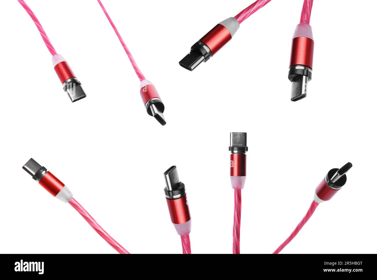 Color cable with type C connectors on white background, views from ...