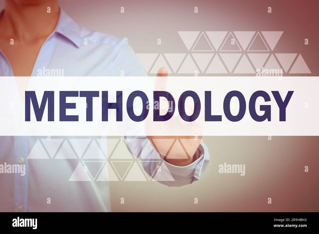 Woman pointing at word Methodology on virtual screen, closeup Stock ...