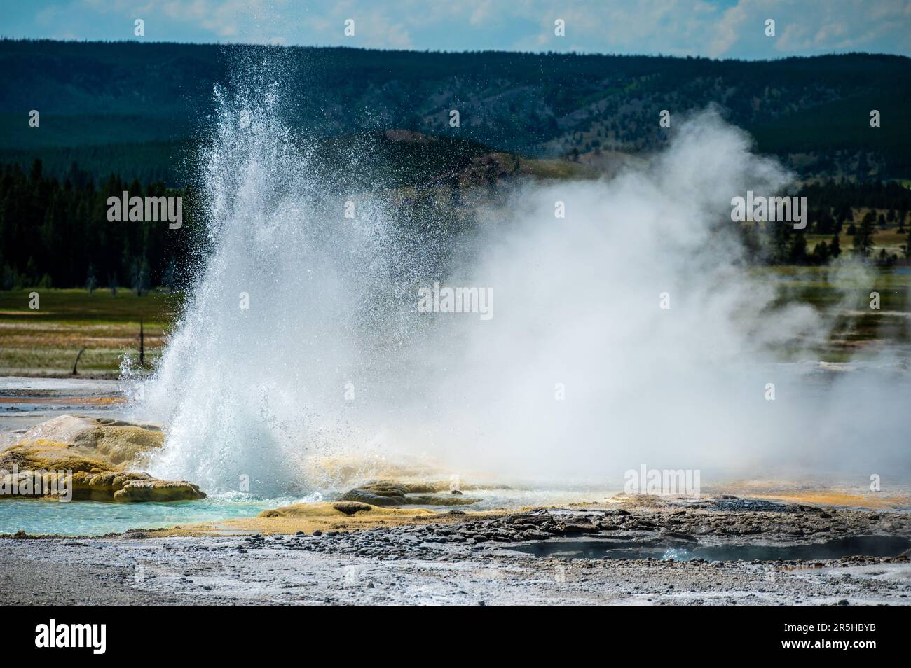 Close Up Of The Spray From Fountain Geyser Activity in Yellowstone ...
