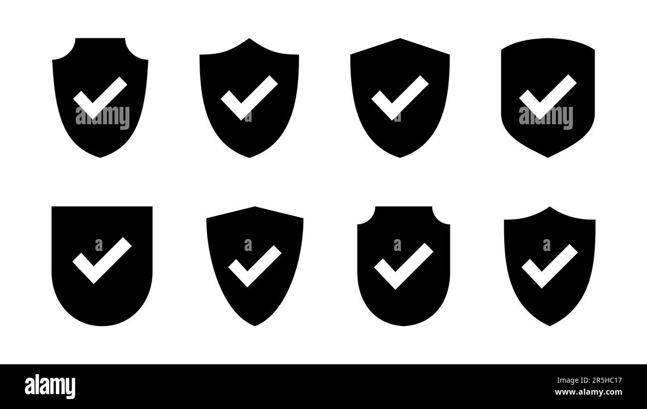 Shield check mark icon set. Protection approve sign. Safe icon vector ...