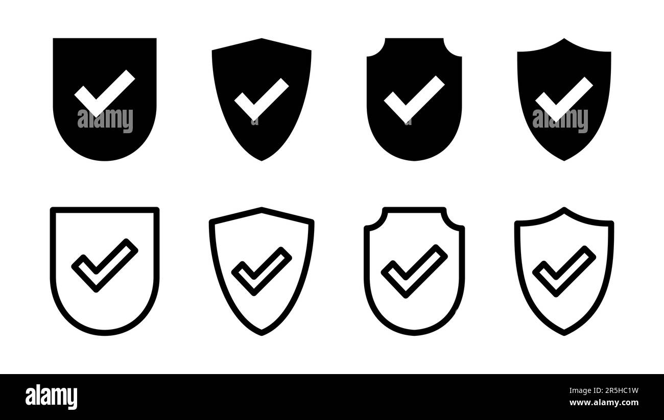 Shield check mark icon set. Protection approve sign. Safe icon vector Stock Vector Image & Art ...