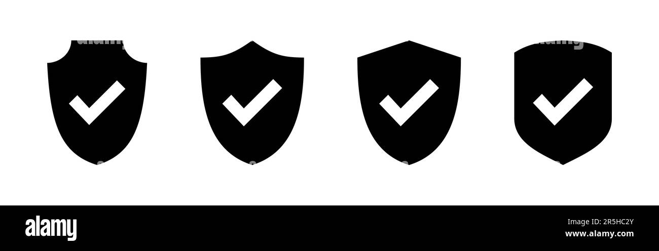 Shield check mark icon set. Protection approve sign. Safe icon vector ...