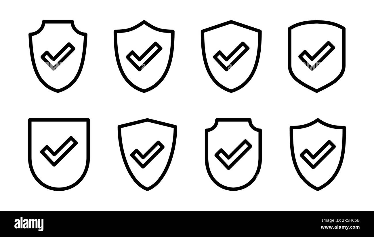 Shield check mark icon set. Protection approve sign. Safe icon vector Stock Vector Image & Art ...