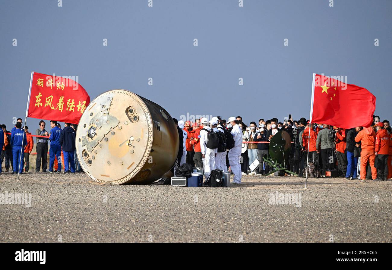 Dongfeng Landing Site. 4th June, 2023. The return capsule of the ...