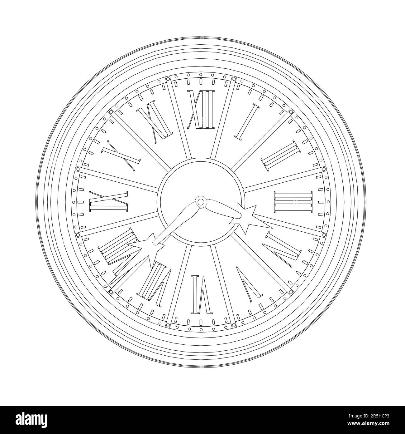 Outline of vintage clock from black lines isolated on white background ...