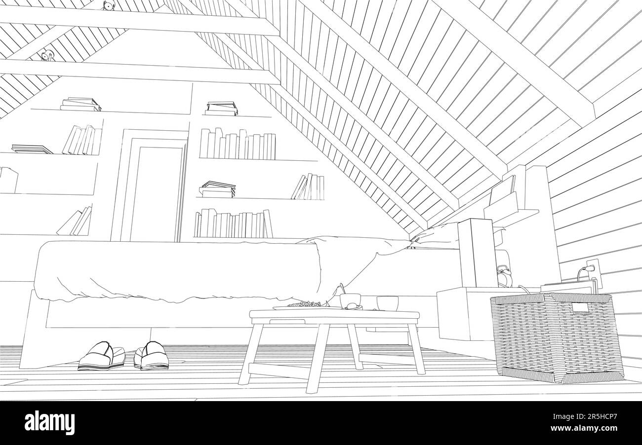 Contour of the interior of the bedroom in the roof of the house from ...