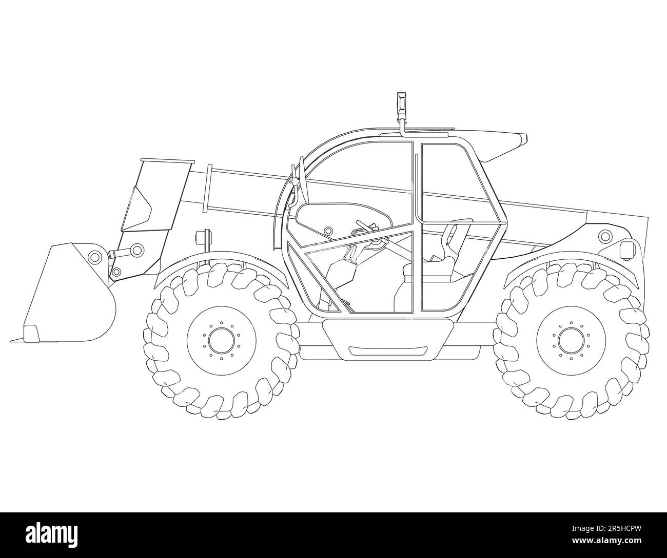 Excavator outline from black lines isolated on white background ...