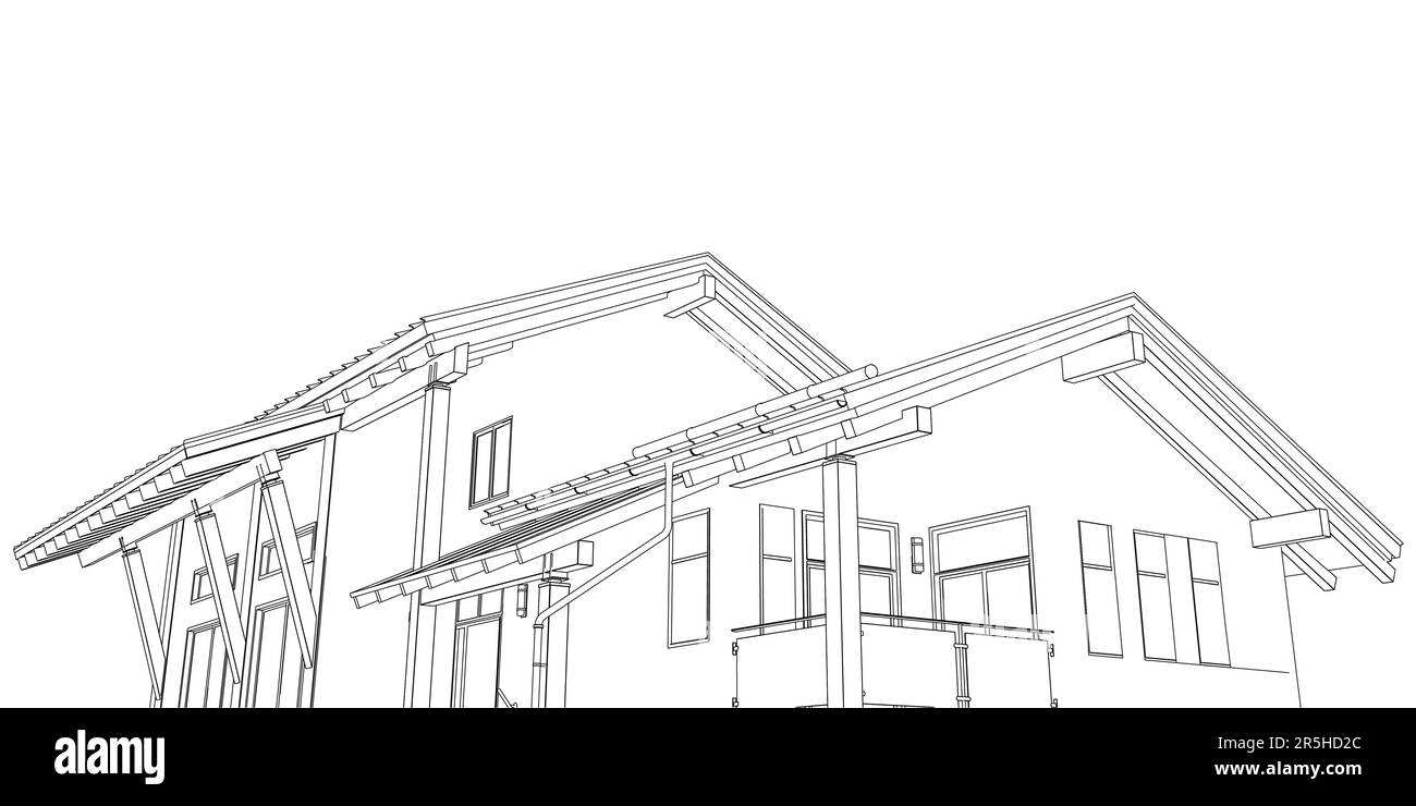 The contour of the house from black lines isolated on a white ...